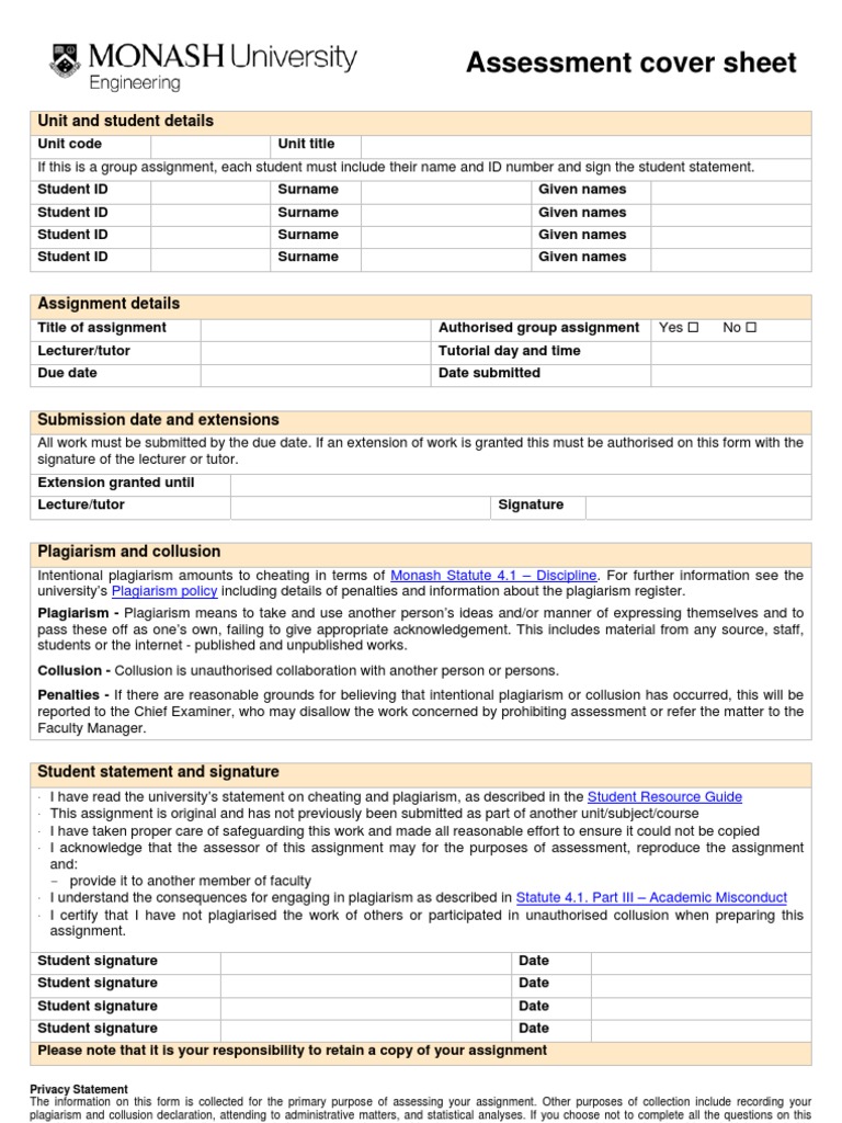 Assessment Cover Sheet Template | PDF | Plagiarism | Virtue