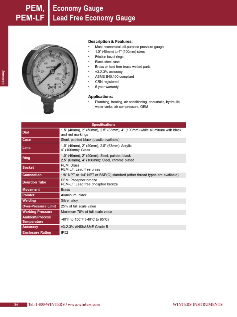 Winmena - Pem Pem-Lf | PDF | Pressure Measurement | Pipe (Fluid Conveyance)