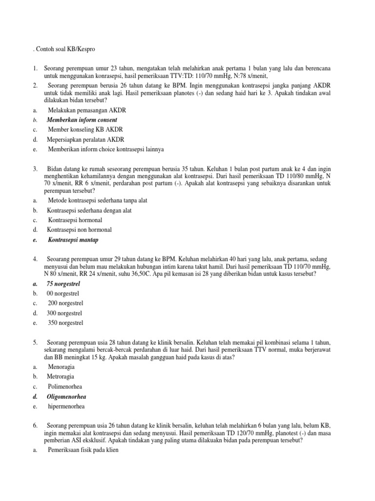 Contoh Soal KB | PDF | Pengembangan Diri | Kesehatan Holistik