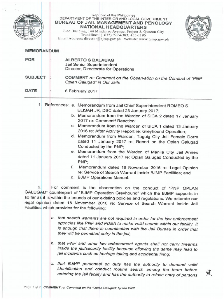 Comment On The Observation On The Conduct of PNP Oplan GAlugad in Our ...