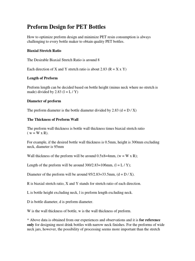 Preform Design For PET Bottles | PDF | Drink | Bottle