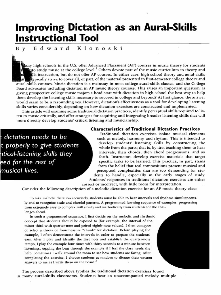 Improving Dictation As An Aural-Skills Instructional Tool | PDF ...