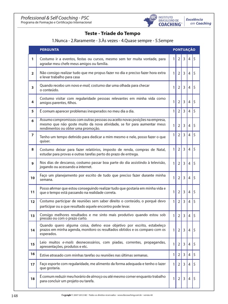 Tríade Do Tempo - COACHING | PDF | Tempo | Lazer