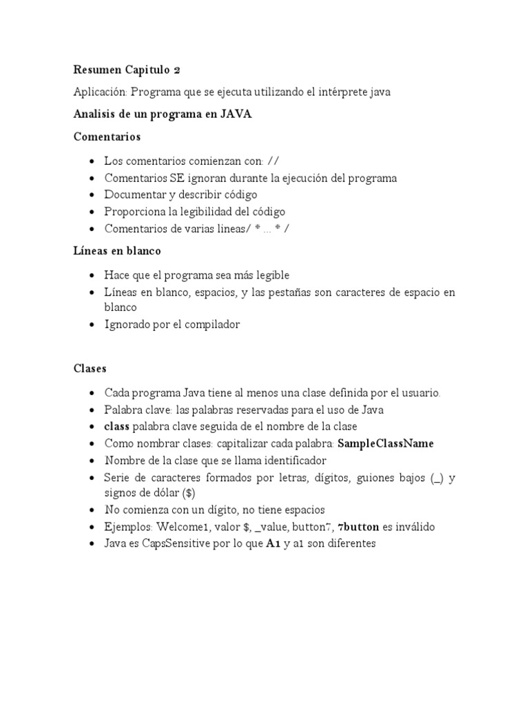 Análisis de conceptos básicos de programación en Java como comentarios, clases, métodos ...