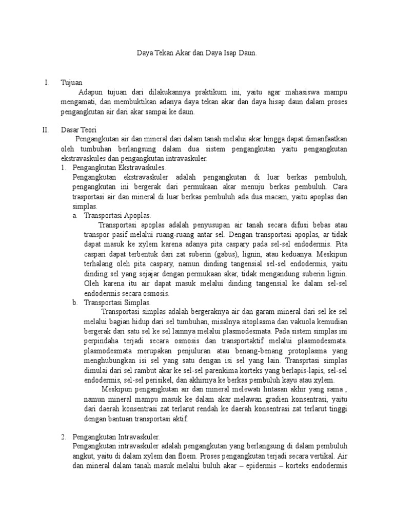 Daya Tekan Akar Dan Daya Hisap Daun | PDF