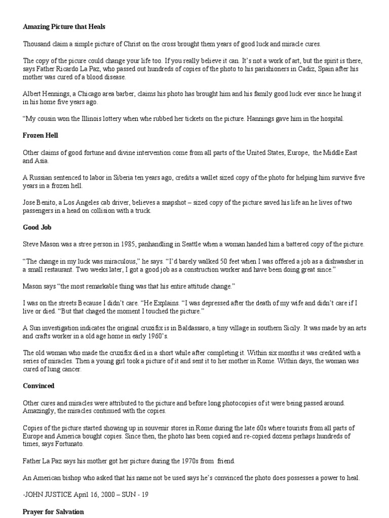 Amazing Picture That Heals | PDF | Miracle | Jesus
