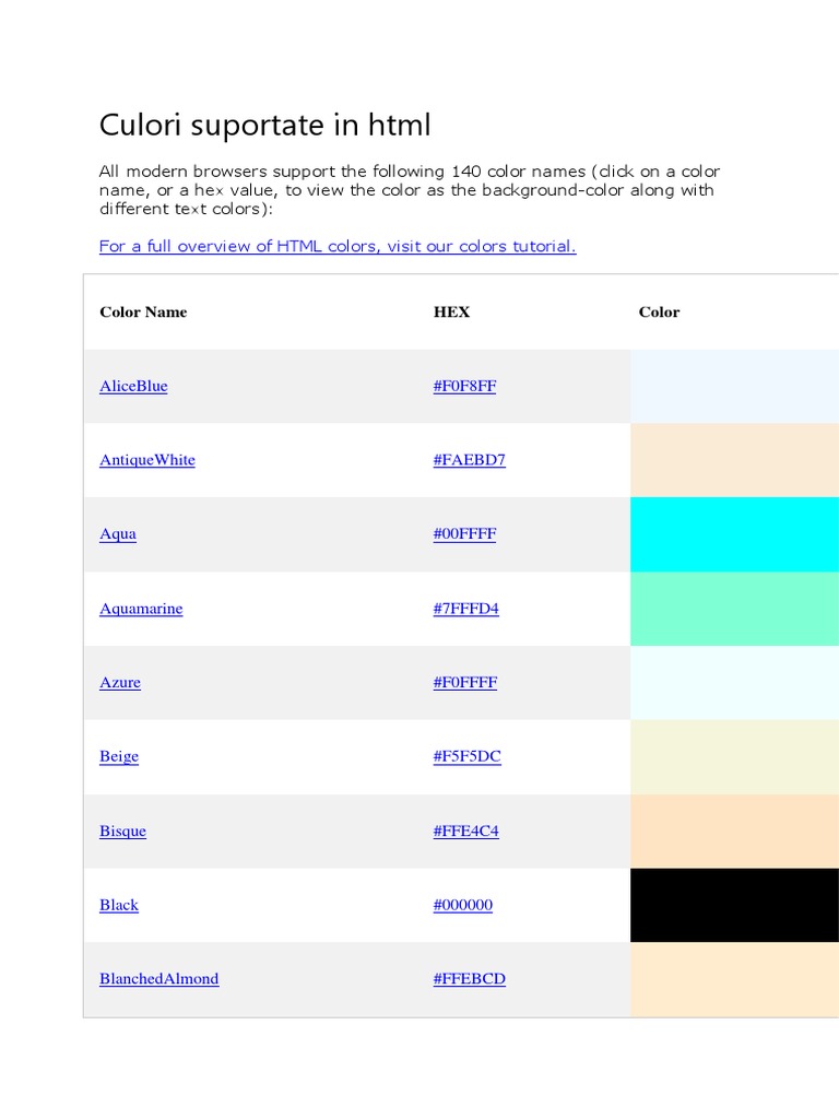 Culori Suportate in HTML | PDF | Game Theory | Color