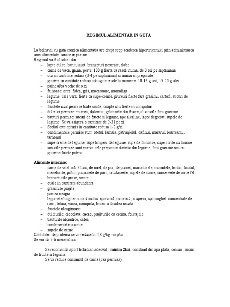 Regim Alimentar in Guta | PDF