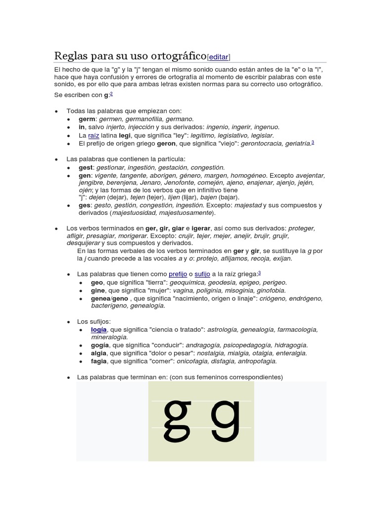 Reglas para Su Uso Ortográfico G | PDF | Lingüística | Idiomas