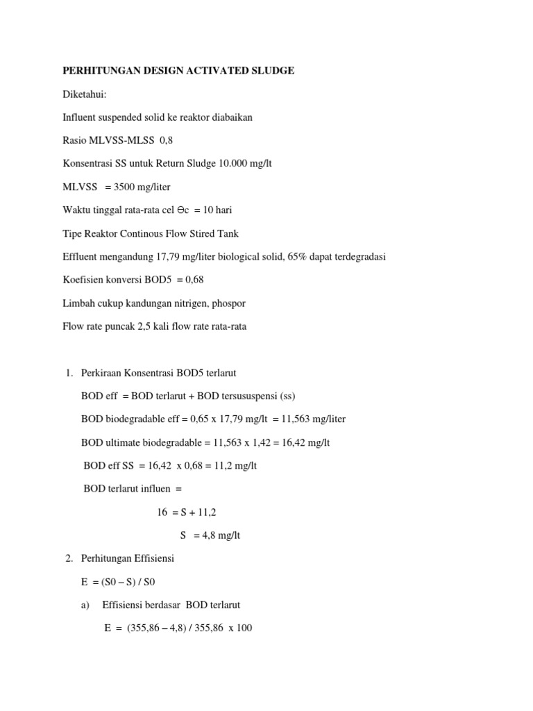 Perhitungan Design Activated Sludge | PDF