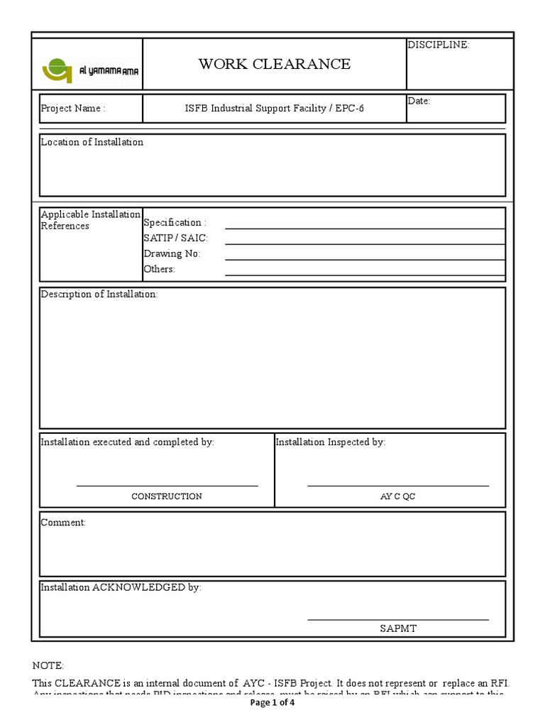 Work Clearance: Construction Aycqc | PDF | Engineering