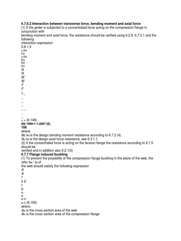 6.7.6.2 Interaction Between Transverse Force, Bending Moment and Axial ...