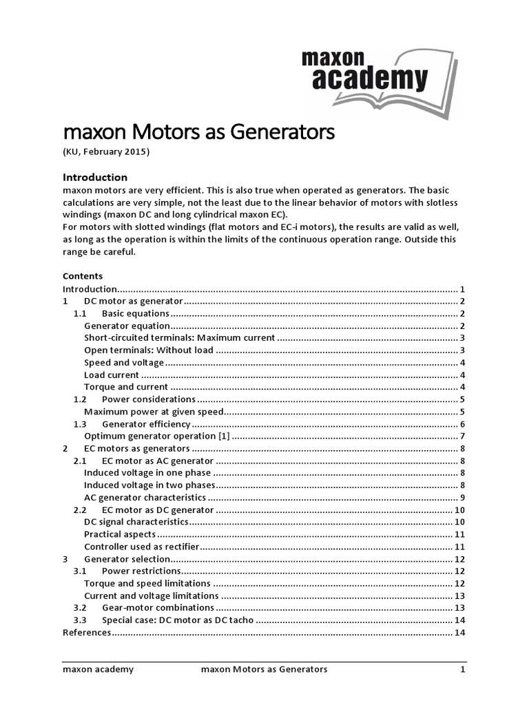 MAXON BLDC As Generators | PDF | Electric Motor | Rectifier