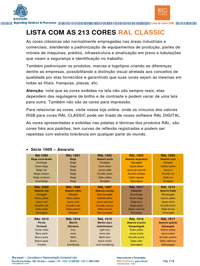 Lista de Cores RAL | Download grátis PDF | Cor | Qualia