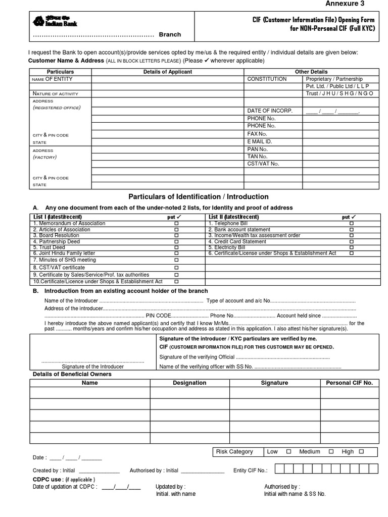 Cif Opg Form ENTITY Full Kyc Annexure 3 | Download Free PDF | Identity Document | Government