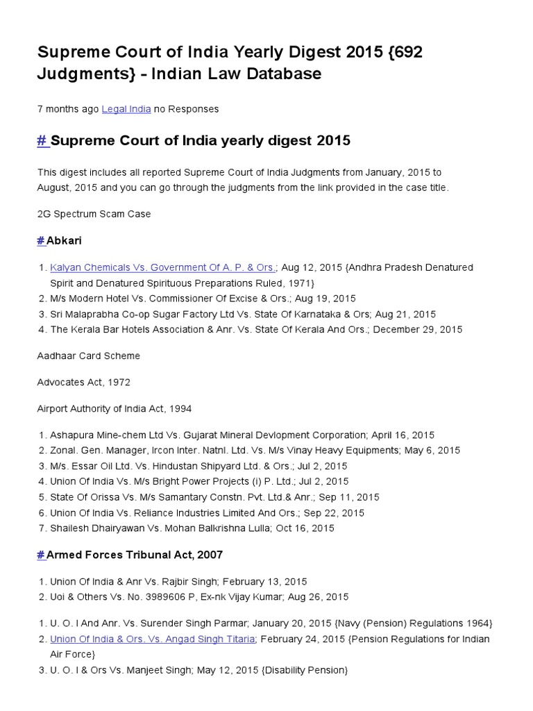 Supreme Court of India Yearly Digest 2015 (692 Judgments) - Indian Law ...