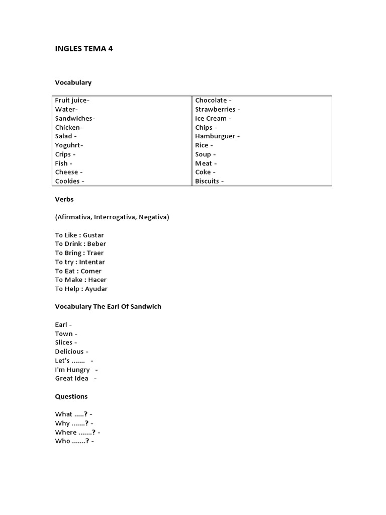 Ingles Tema 4 | PDF