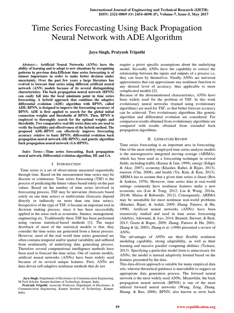 Time Series Forecasting Using Back Propagation Neural Network With ADE Algorithm | PDF | Time ...