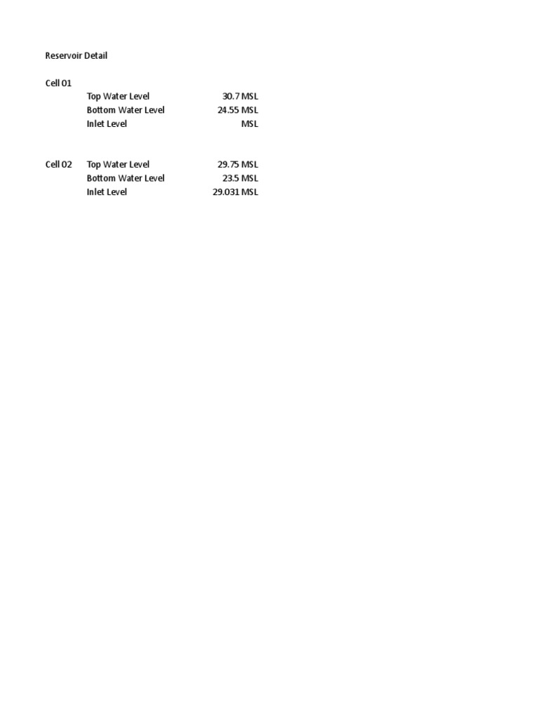 Reservoir Water Level Details | PDF | Hydrology | Water
