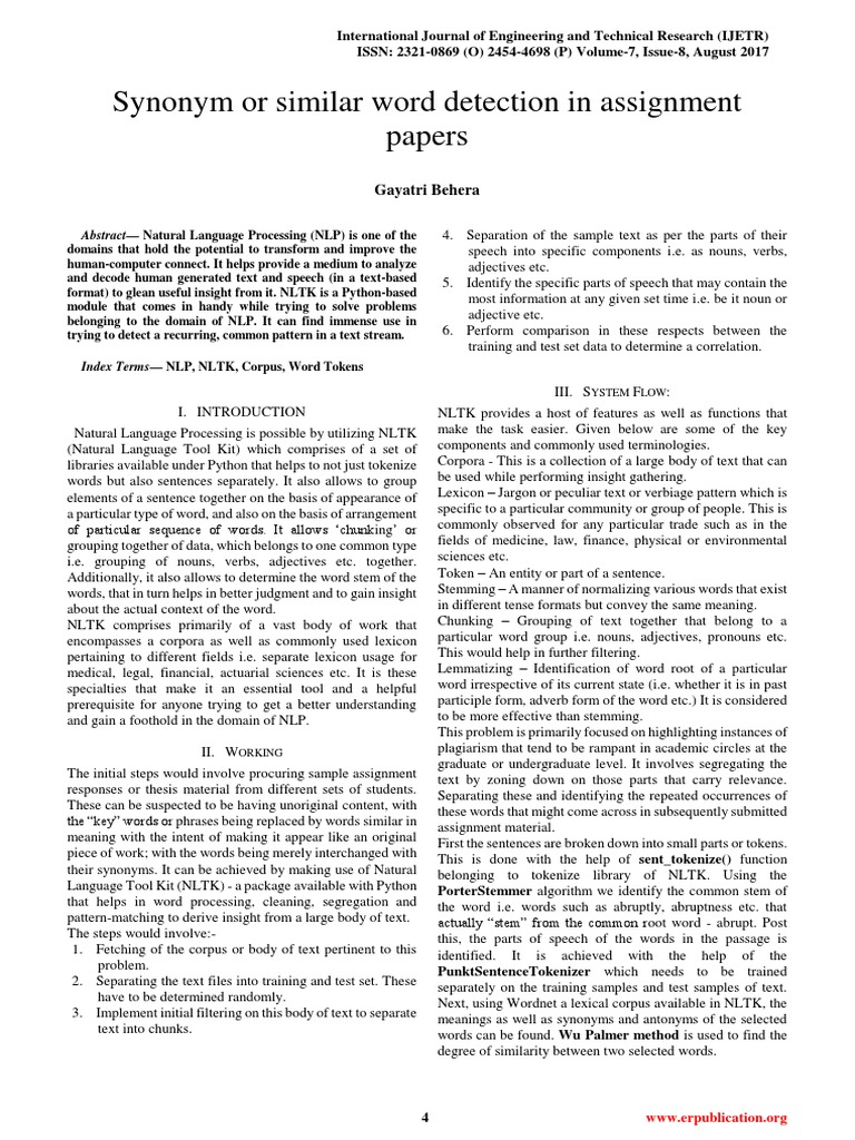 Synonym or Similar Word Detection in Assignment Papers: Gayatri Behera | PDF | Adjective | Noun