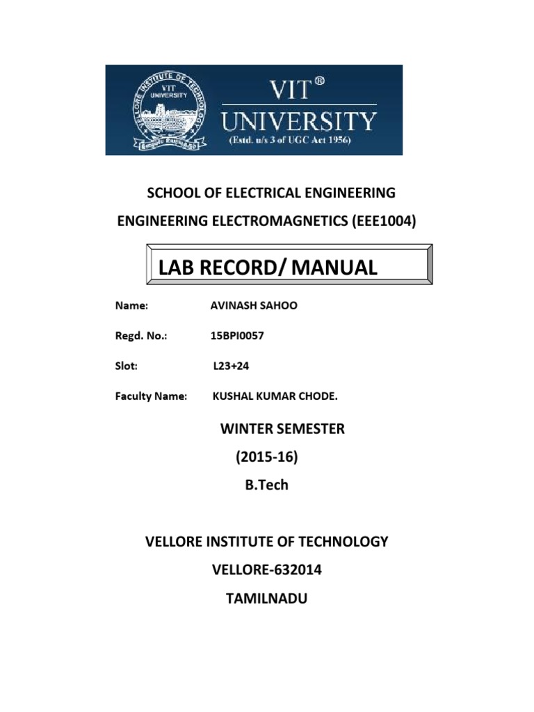 Lab Record/ Manual: School of Electrical Engineering Engineering ...