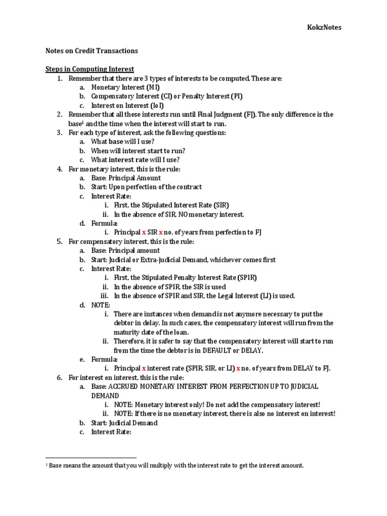 Kokznotes Notes On Credit Transactions Steps in Computing Interest ...