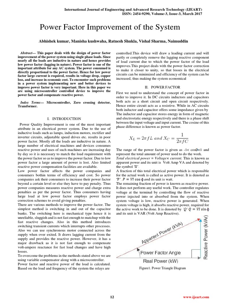Power Factor Improvement of The System: Abhishek Kumar, Manisha Kushwaha, Ratnesh Shukla, Vishal ...