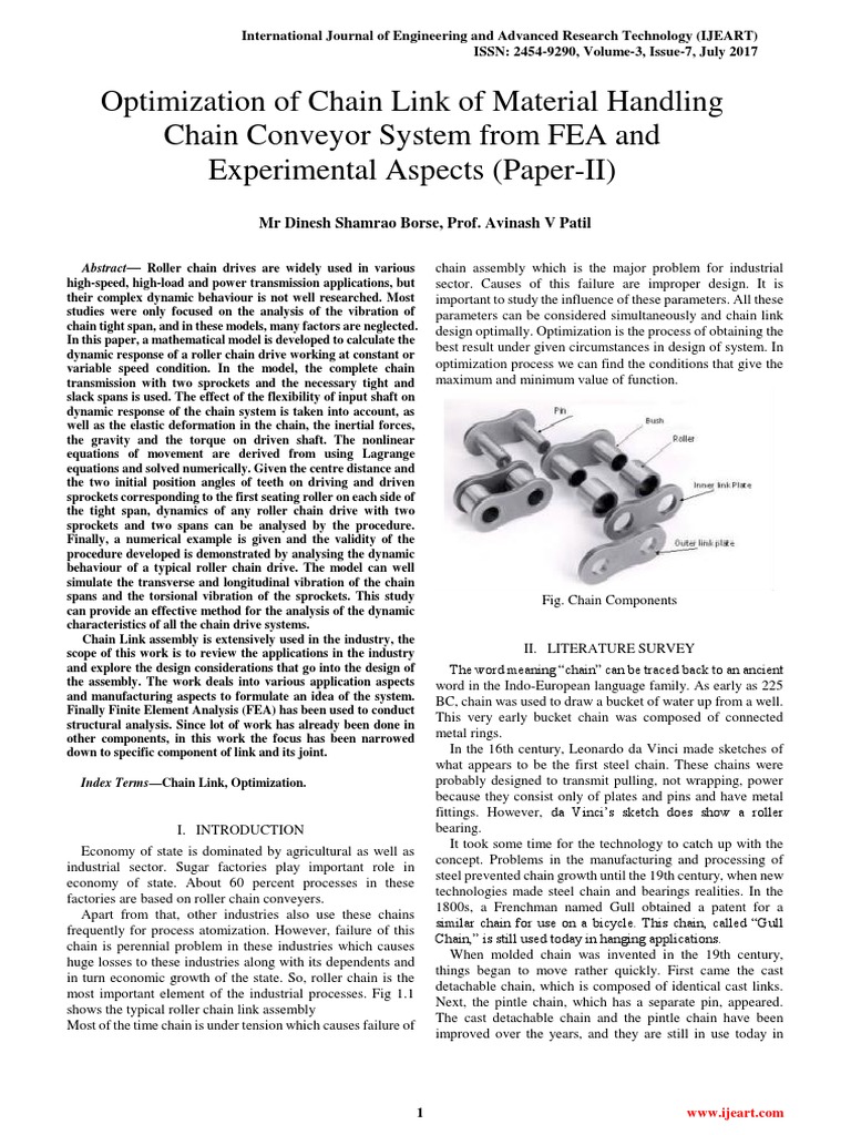 Optimization of Chain Link of Material Handling Chain Conveyor System ...