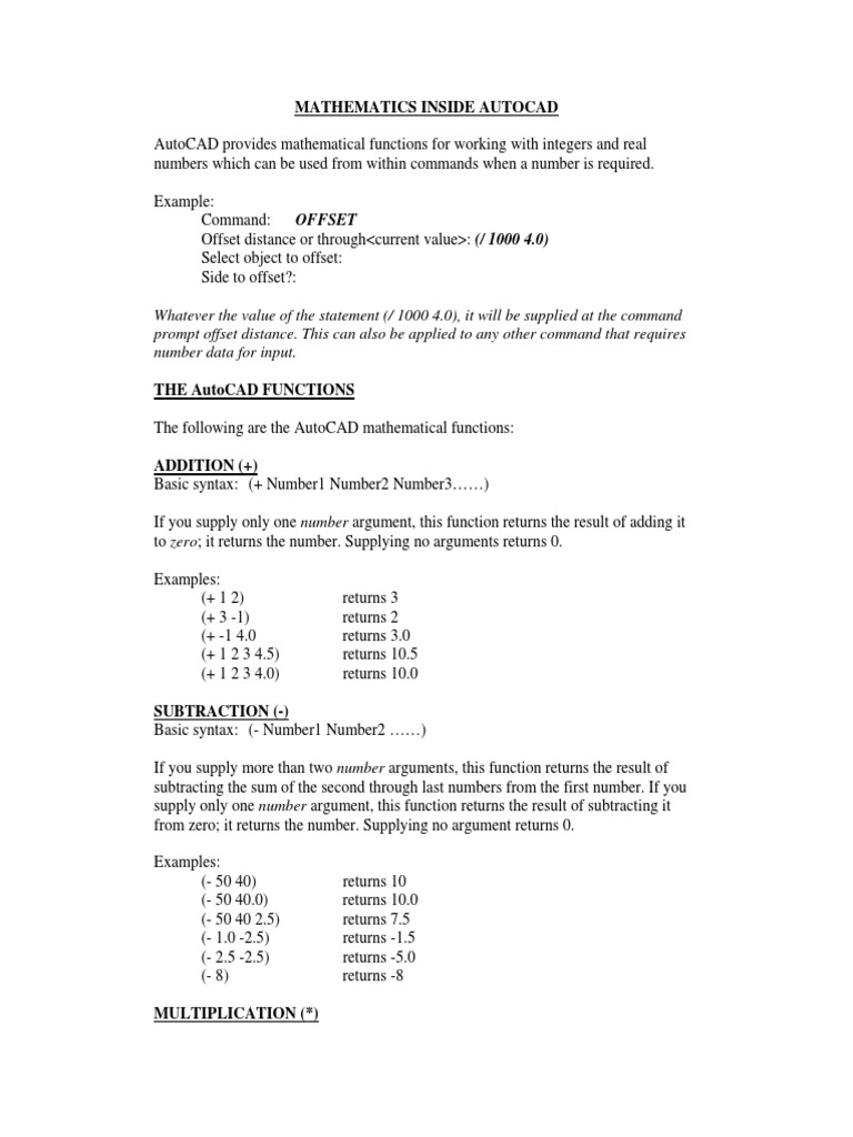 Mathematics Inside Autocad Function Mathematics Parameter