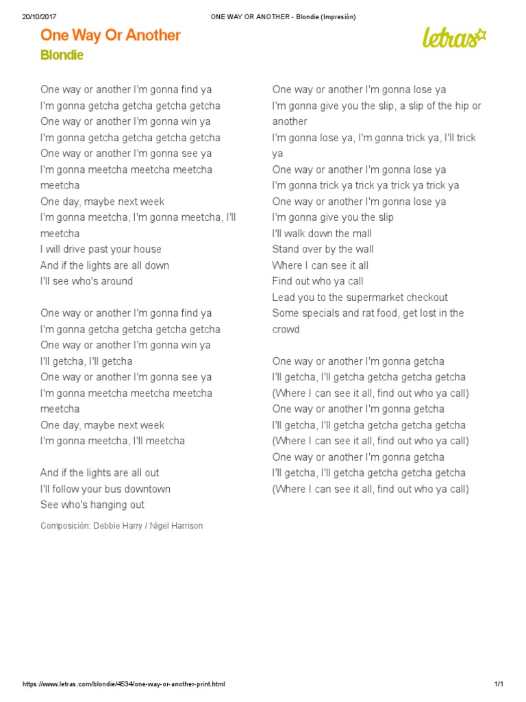 One Way Or Another Blondie Impresión Pdf Pdf Punk Rock