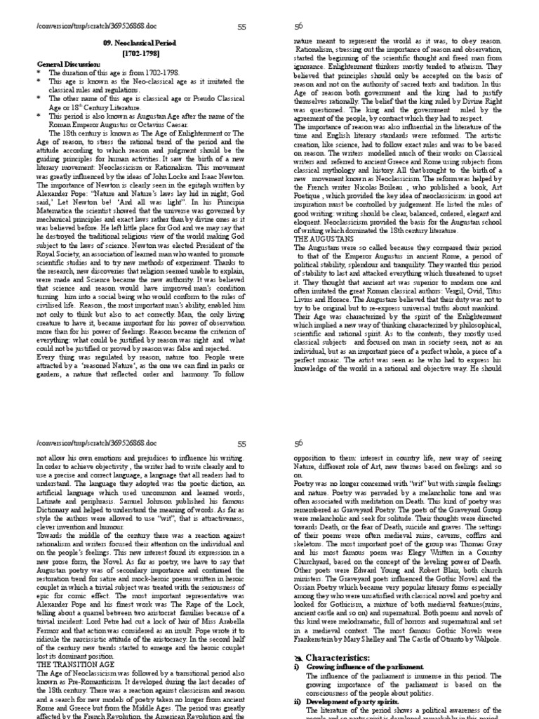 Overview of the Neoclassical Period | PDF | English Literature ...