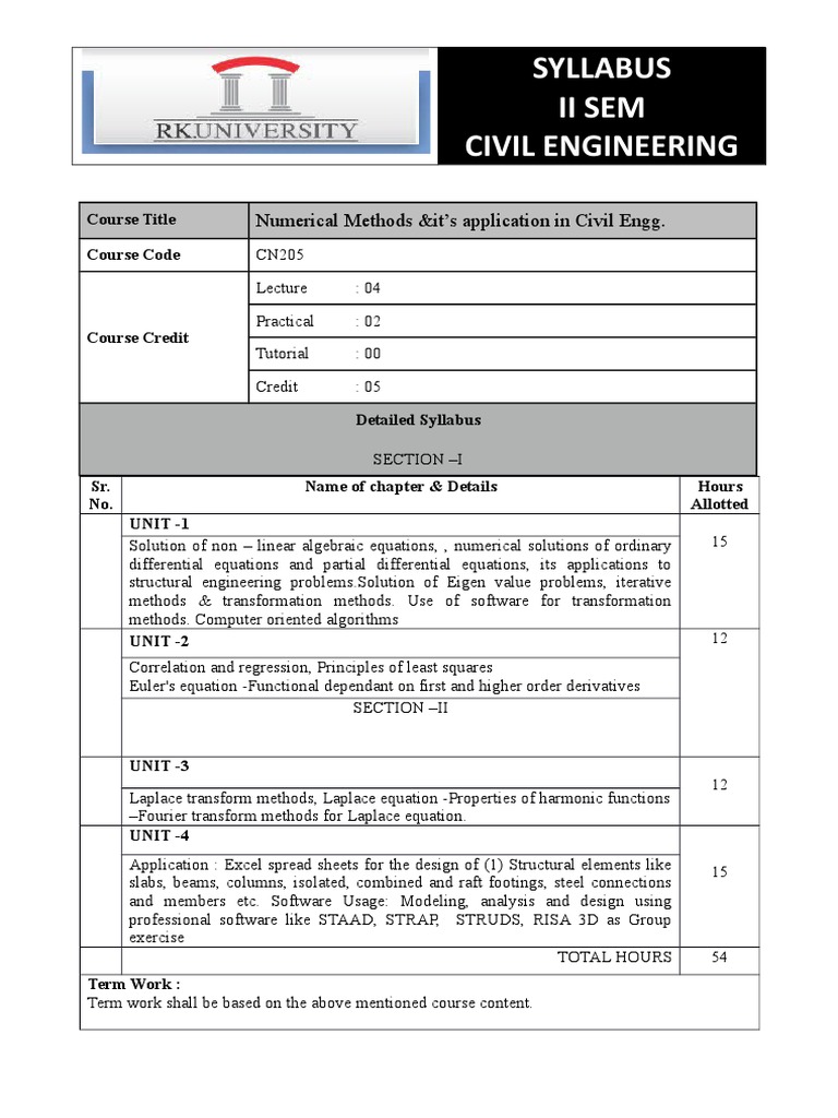 Syllabus Ii Sem Civil Engineering: Numerical Methods &it's Application in Civil Engg | PDF ...