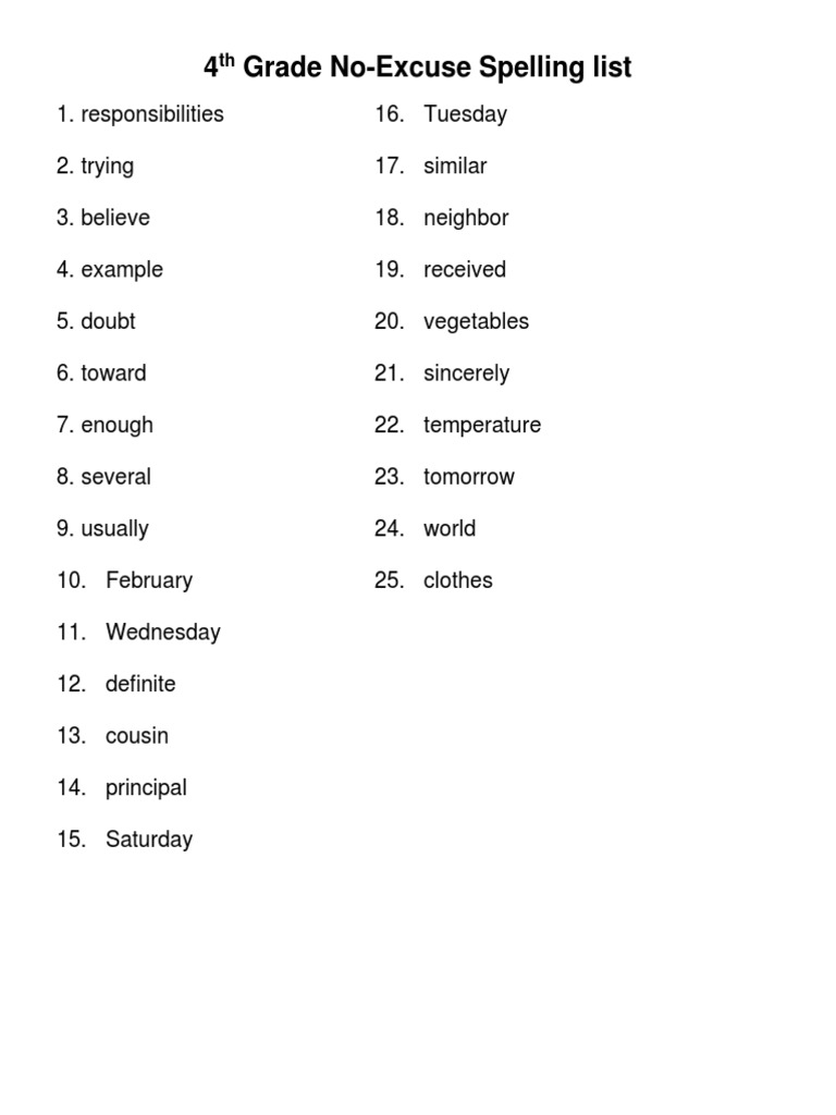 4th Grade List | PDF | Nature