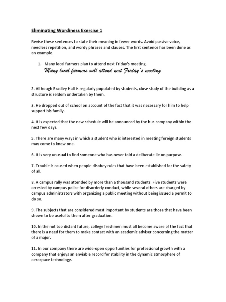 Eliminating Wordiness Exercises 1,2,3 | PDF