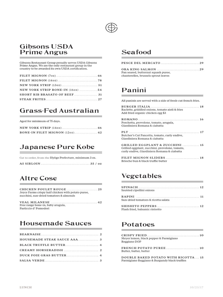 Gibsons Italia Lunch Menu | PDF | Vegetables | Foods