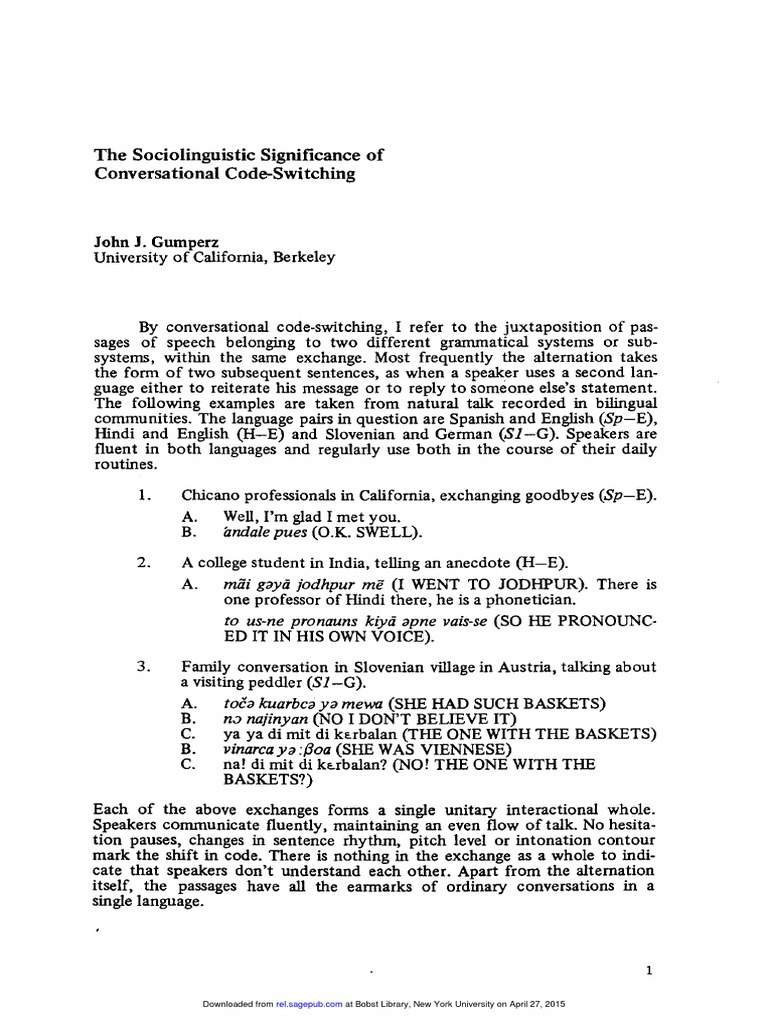 Gumperz 1977 | PDF | Multilingualism | English Language