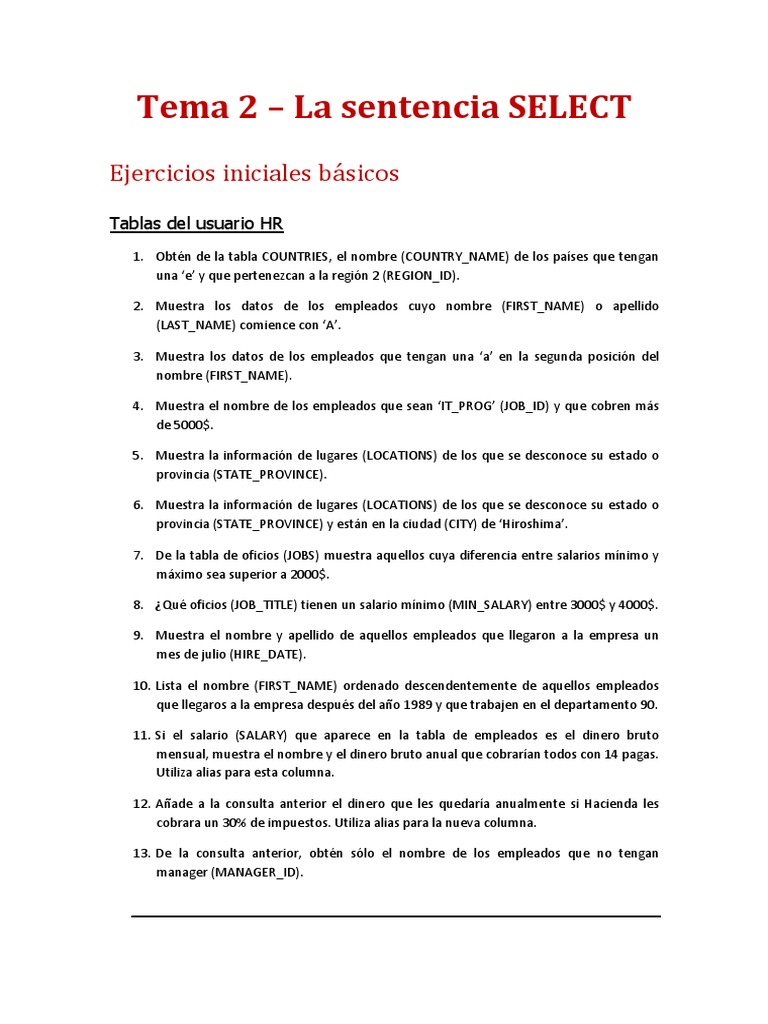 Ejercicios SQL | PDF