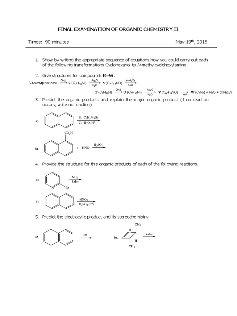 Final Examination of Organic Chemistry II | PDF | Science & Mathematics