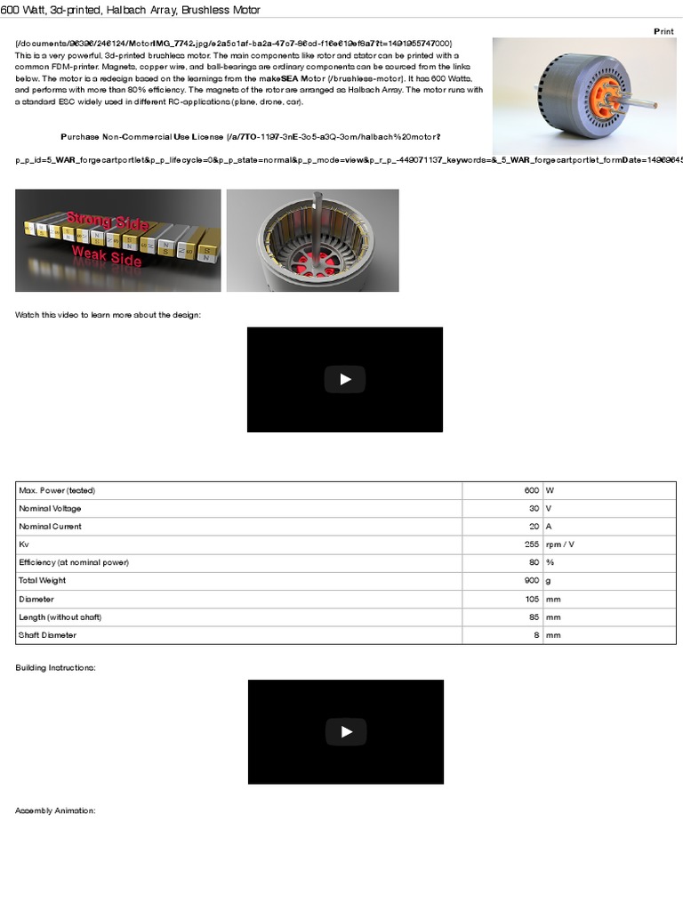 600 Watt 3d Printed Halbach Array Brushless Motor Projects Pdf