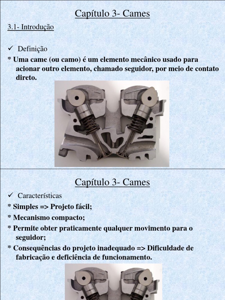 Tipos e Mecanismos de Cames | PDF | Deslocamento (vetor) | Força