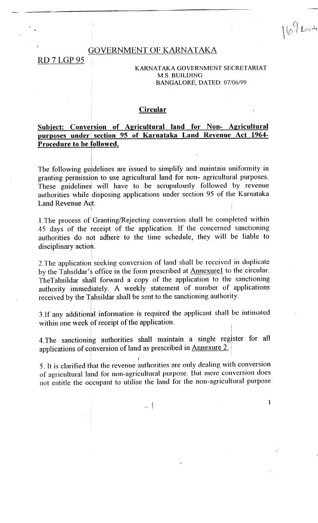 KARNATAKA GOVT Conversion Circular 1999 | PDF