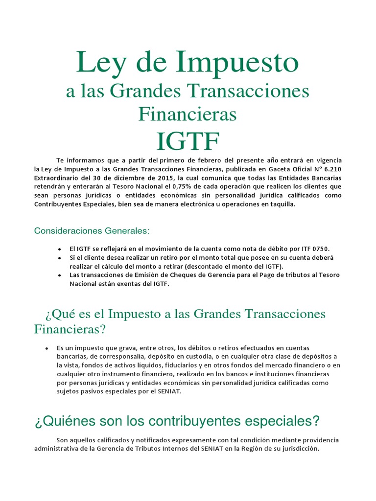 Ley de Impuesto IGTF | PDF | Tarjeta de débito | Cheque
