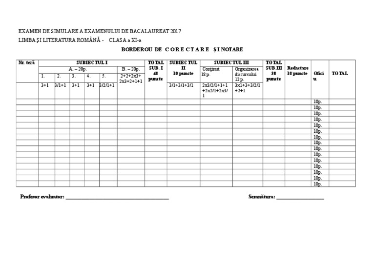 Borderou-De-Notare - Simulare Bac 11 | PDF