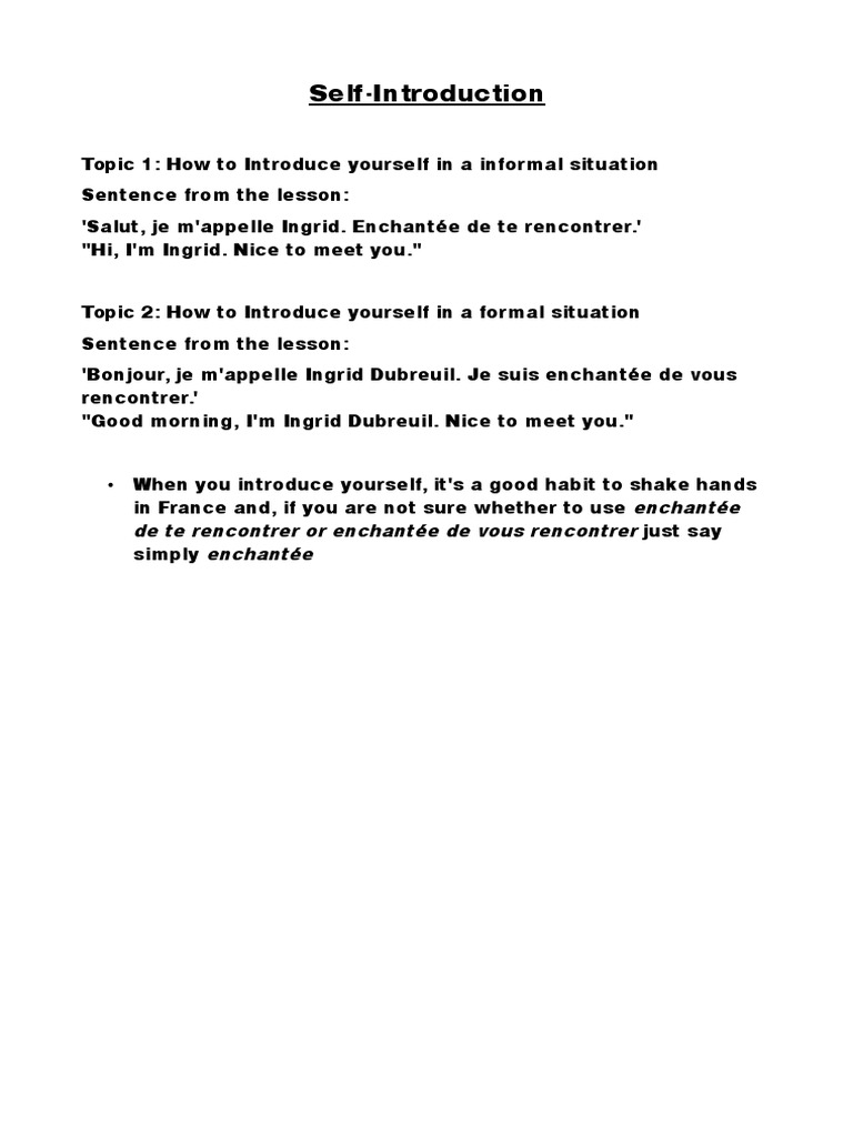 French Self-Introduction Guide | PDF