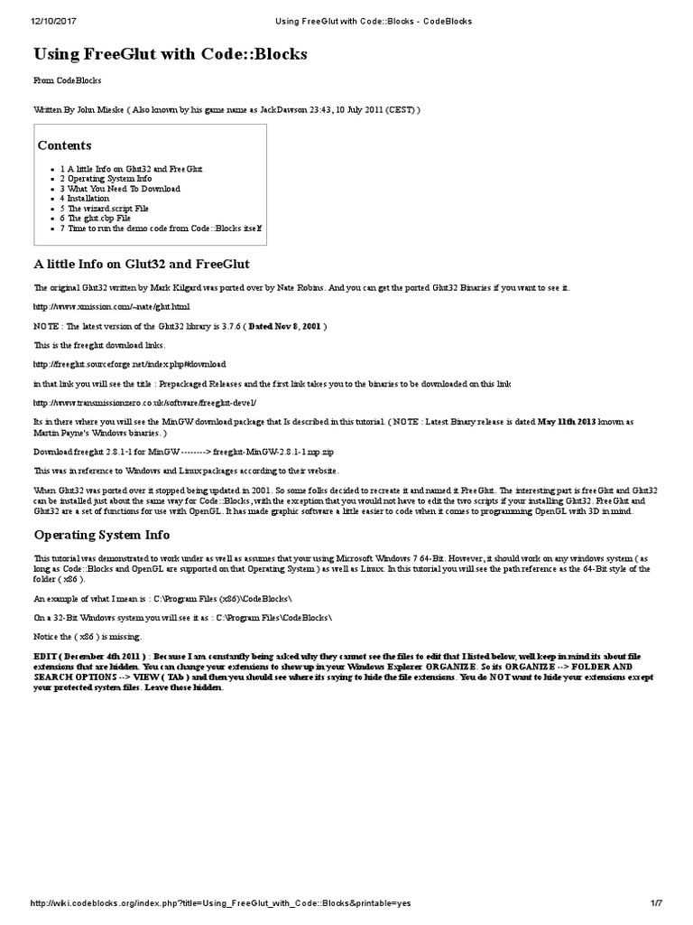 Using Freeglut With Code Blocks Codeblocks Pdf Operating System Technology Areas Of