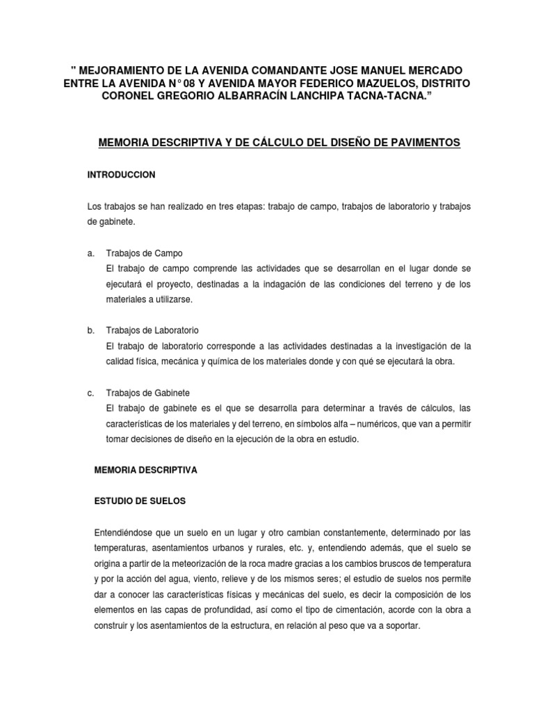 Memoria de Calculo Estructural de Pavimentos Urbanos | PDF | Suelo ... Memoria de Calculo Estructural de Pavimentos Urbanos | PDF | Suelo ...