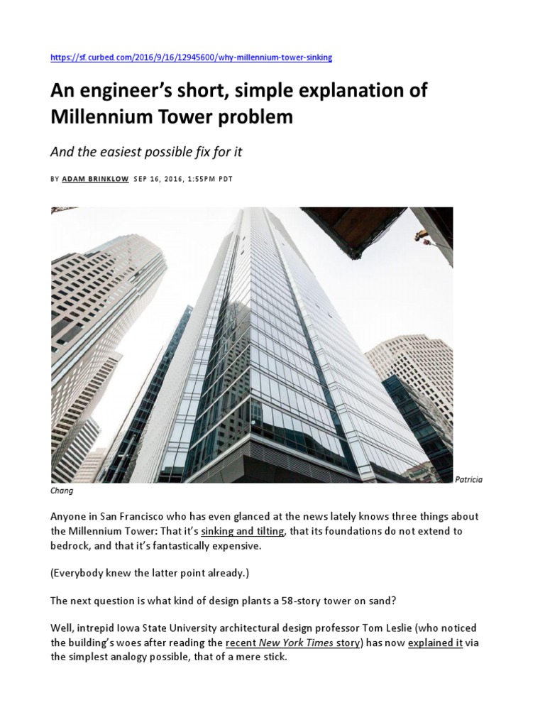 An Engineer's Short, Simple Explanation of Millennium Tower Problem ...