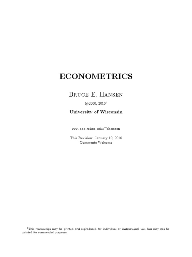 Bruce Hansen's Econometrics Textbook | PDF | Ordinary Least Squares ...