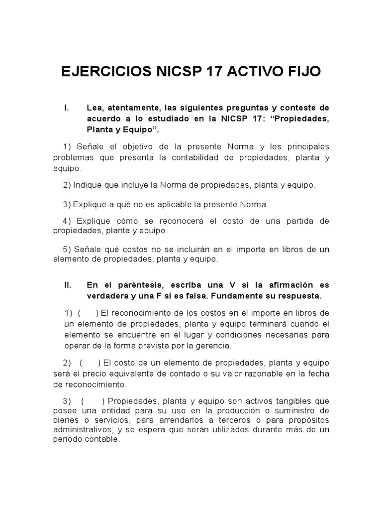 6 Ejercicios Nicsp 17 Activo Fijo | PDF | Depreciación | Contabilidad