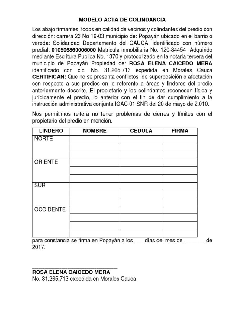 Modelo de Acta de Colindancia | PDF